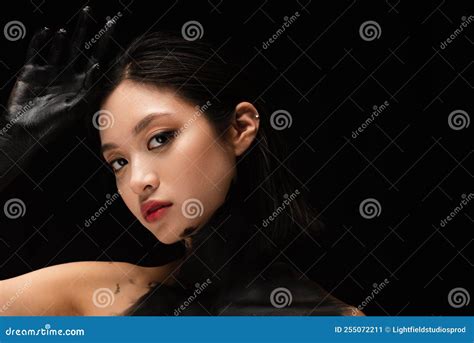 Brunette Asian Woman With Bare Shoulders Stock Image Image Of Paint