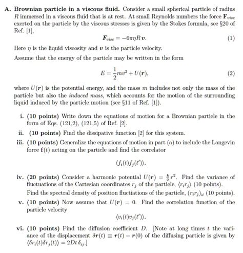 solved a brownian particle in a viscous fluid consider a small