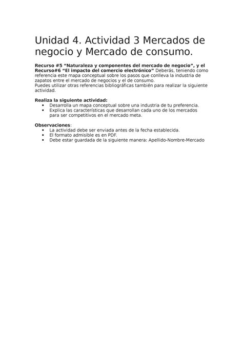 Actividad De Mercadotecnia Unidad Actividad Mercados De Negocio Y Mercado De