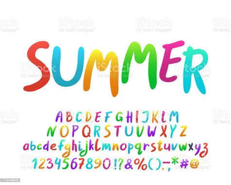 여름 테마에 대 한 밝은 손으로 그려진 알파벳 벡터 문자 숫자 및 구두점 0명에 대한 스톡 벡터 아트 및 기타 이미지 0명 개체 그룹 공휴일 Istock
