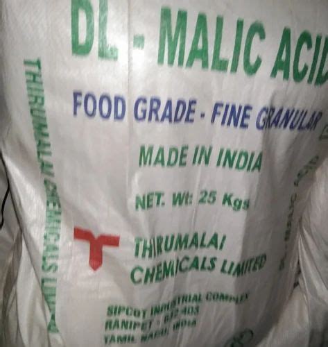 Malic Acid Powder Packaging Size 25 Kg Packaging Type Beg Packing
