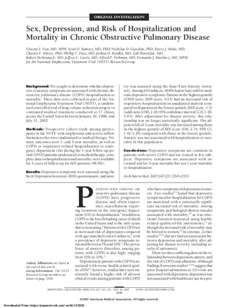 Pdf Sex Depression And Risk Of Hospitalization And Mortality In