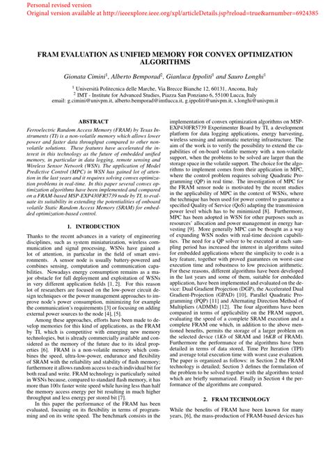 PDF Fram Evaluation As Unified Memory For Convex Optimization Algorithms