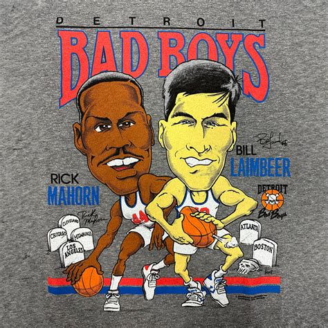 Detroit Bad Boys Authentic Mens Gray Laimbeer Mahorn T Shirt Vintage
