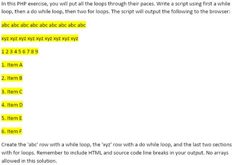 Solved In This Php Exercise You Will Put All The Loops