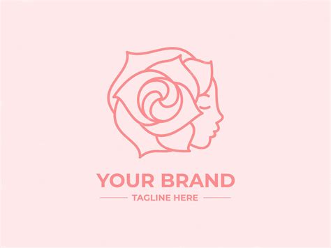 라인 아트 스타일의 뷰티 브랜드를 위한 여성용 로고 미니멀리즘 로고가 있는 추상 장미 꽃 프리미엄 벡터