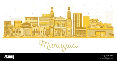 Managua Nicaragua City Skyline Silhouette With Golden Buildings