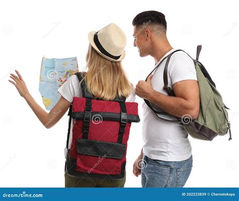 Couple With Map On White Background Summer Travel Stock Image Image