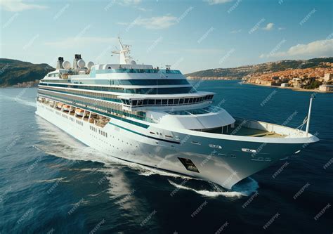 Premium AI Image | Aerial view of beautiful white cruise ship above ...