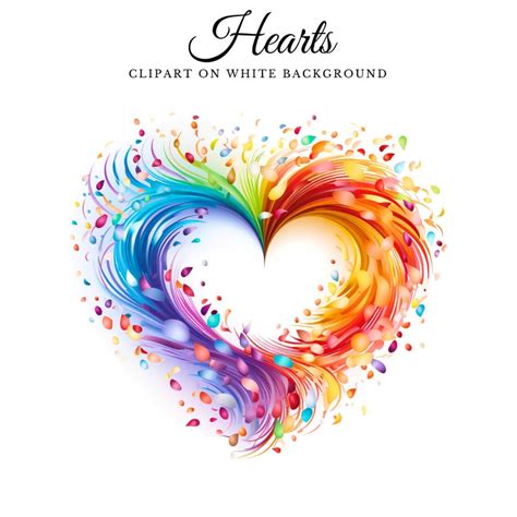 5 X Rainbow Heart Clipart Png Clipart Bundle White Background Digital