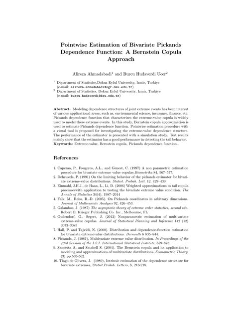 Pdf Pointwise Estimation Of Bivariate Pickands Dependence Function A