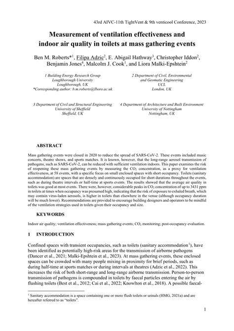 Pdf Measurement Of Ventilation Effectiveness And Indoor Air Quality In Toilets At Mass