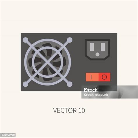 일반 평면 색상 벡터 컴퓨터 부품 아이콘 전원 장치 만화입니다 디지털 게임 및 비즈니스 사무실 Pc 데스크톱 장치입니다 혁신 가제트입니다 하드웨어입니다 일러스트 레이 션 및