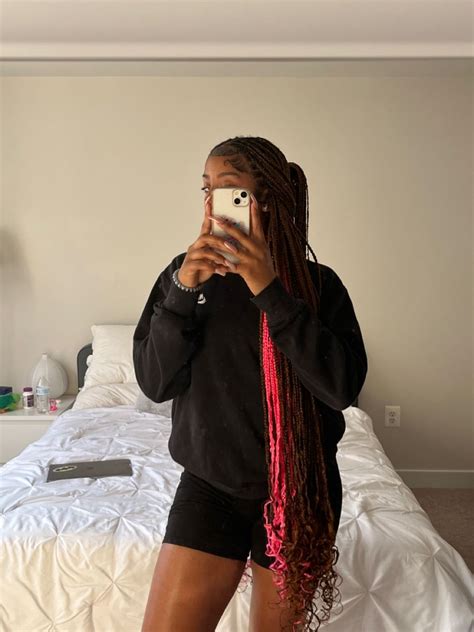 Brown And Pink Knotless Braids Cute Box Braids Hairstyles Curly Hair Styles Naturally