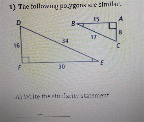 solved 1 the following polygons are similar a write the similarity