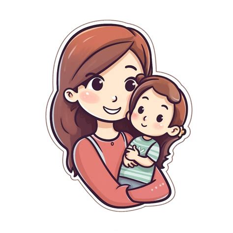 Madre de dibujos animados sosteniendo a su niña en sus brazos ai