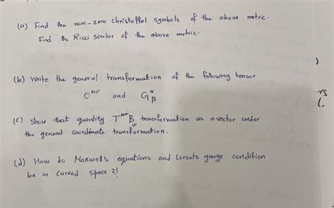 A Find The Non Zero Christoffel Symbols Of The