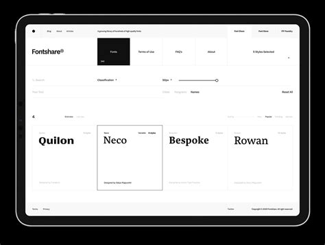 simple typographic web design for fontshare