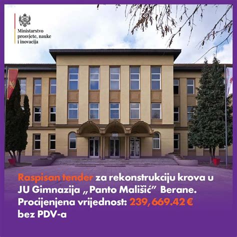 Raspisan tender za rekonstrukciju krova u JU Gimnazija Panto Mališić