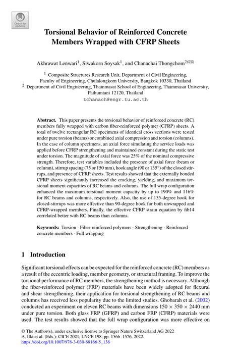 Pdf Torsional Behavior Of Reinforced Concrete Members Wrapped With Cfrp Sheets