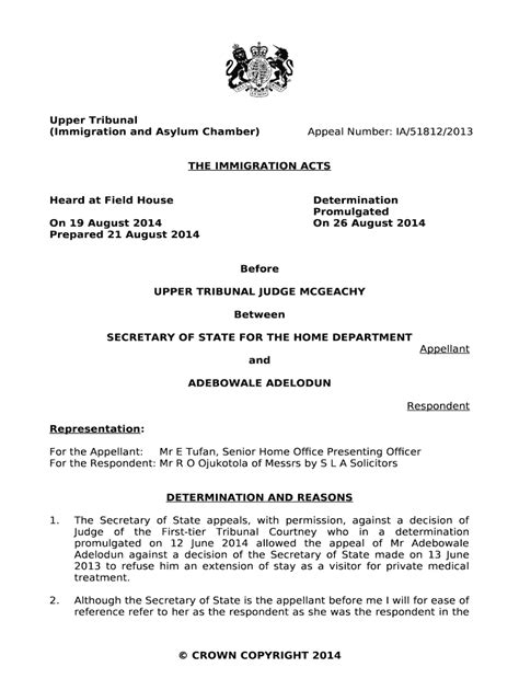 Upper Tribunal Immigration And Asylum Chamber Appeal Doc Template