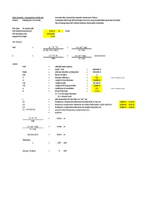 Hiley Formula For Driven Pile Temp Comp Xlsx Setting Translate Pdf