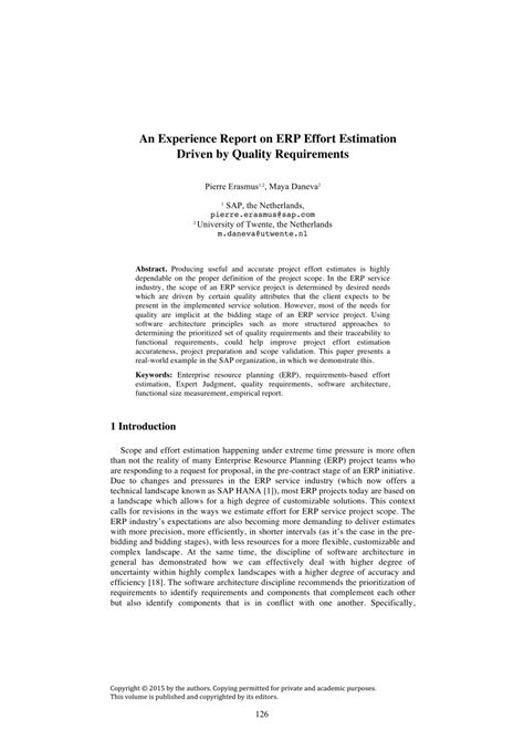 pdf an experience report on erp effort estimation driven by quality