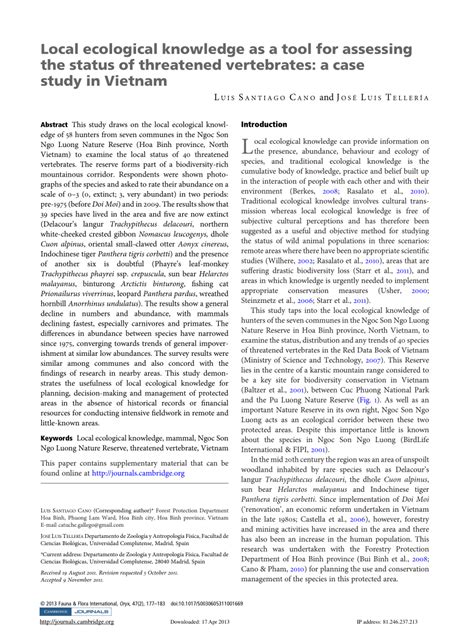 Pdf Local Ecological Knowledge As A Tool For Assessing The Status Of Threatened Vertebrates A