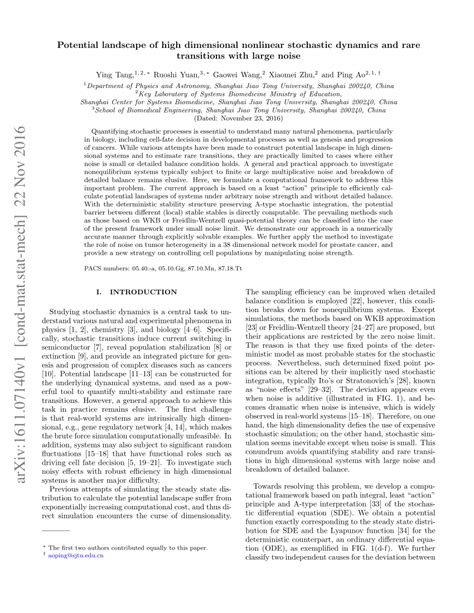 Pdf Potential Landscape Of High Dimensional Nonlinear Stochastic