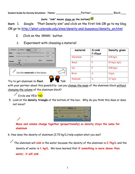 Density Game Answers