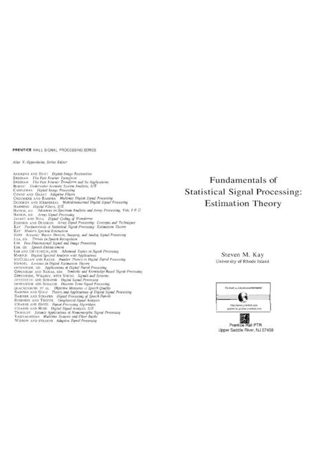 PDF Kay S M Fundamentals Of Statistical Signal Processing