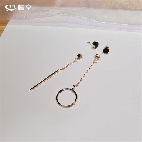 情享简约长款不对称流苏耳钉圆环耳坠耳环女气质韩国个性潮人耳饰虎窝淘