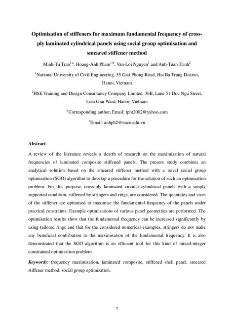 Pdf Optimisation Of Stiffeners For Maximum Fundamental Frequency Of