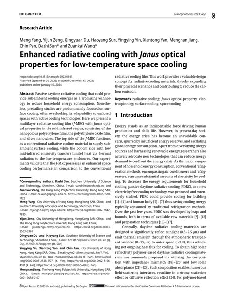 Pdf Enhanced Radiative Cooling With Janus Optical Properties For Low Temperature Space Cooling