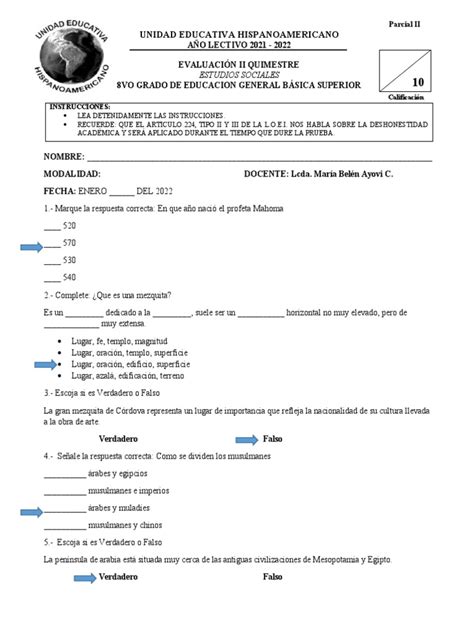 Modelo De Evaluacion 2 Parcial Pdf