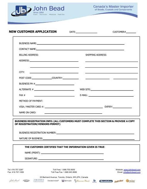 New Customer Application Form John Bead Corporation