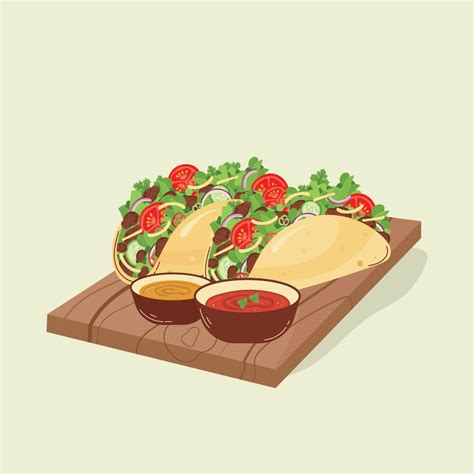 Tacos On A Wooden Board With Sauces A Mexican Dish Latin American