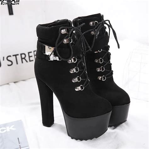 Замша толстый высокий каблук на шнуровке с декорацией металлическими элементами каблук 16 см