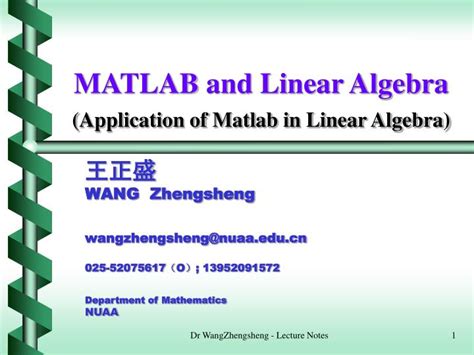Ppt Matlab And Linear Algebra Application Of Matlab In Linear