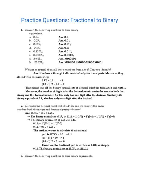 Fractional To Binary Pdf Decimal Numbers