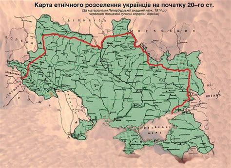 Карта етнічного розселення українців на початку ХХ ст За матеріалами