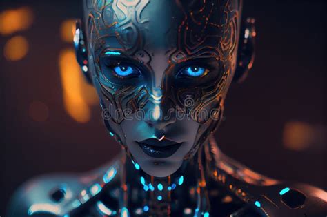 Futuristic Ai Android Robot Cyborg Black Metal Artificial Intelligence Concept Generative Ai