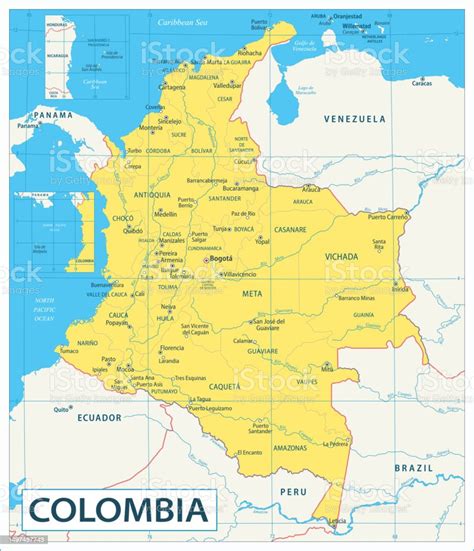 コロンビアの地図 非常に詳細なベクターイラスト コロンビア 南アメリカのベクターアート素材や画像を多数ご用意 コロンビア 南