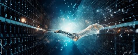 Ai Machine Learning Robot And Human Touching On Big Data Network