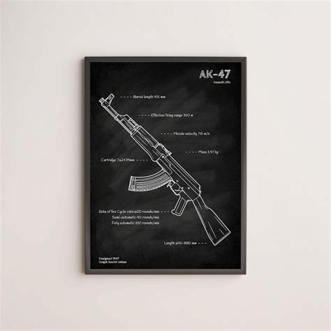 Ak 47 Assault Rifle Blueprint Poster Wall Art Etsy