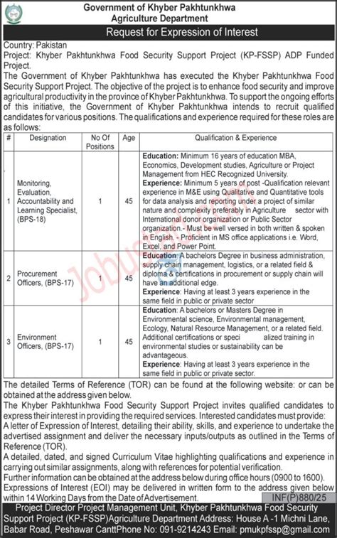 Agriculture Department Jobs In Kpk March 2025 Advertisement