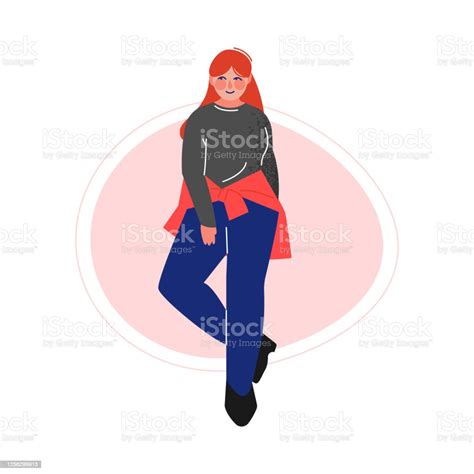 쾌활한 플러스 크기 빨간 머리 소녀 아름다운 매력적인 유행 옷에 과체중 여성 몸 긍정적 인 개념 벡터 일러스트 벡터에 대한 스톡 벡터 아트 및 기타 이미지 Istock