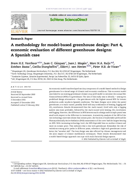 pdf a methodology for model based greenhouse design part 4 economic