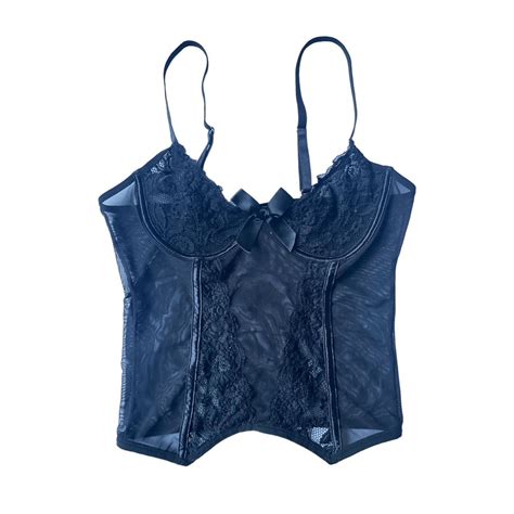 Black Mesh And Lace Corset Top With Bow In The Depop
