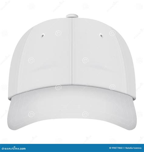 Realistic Front View White Baseball Cap Isolated On A White Background